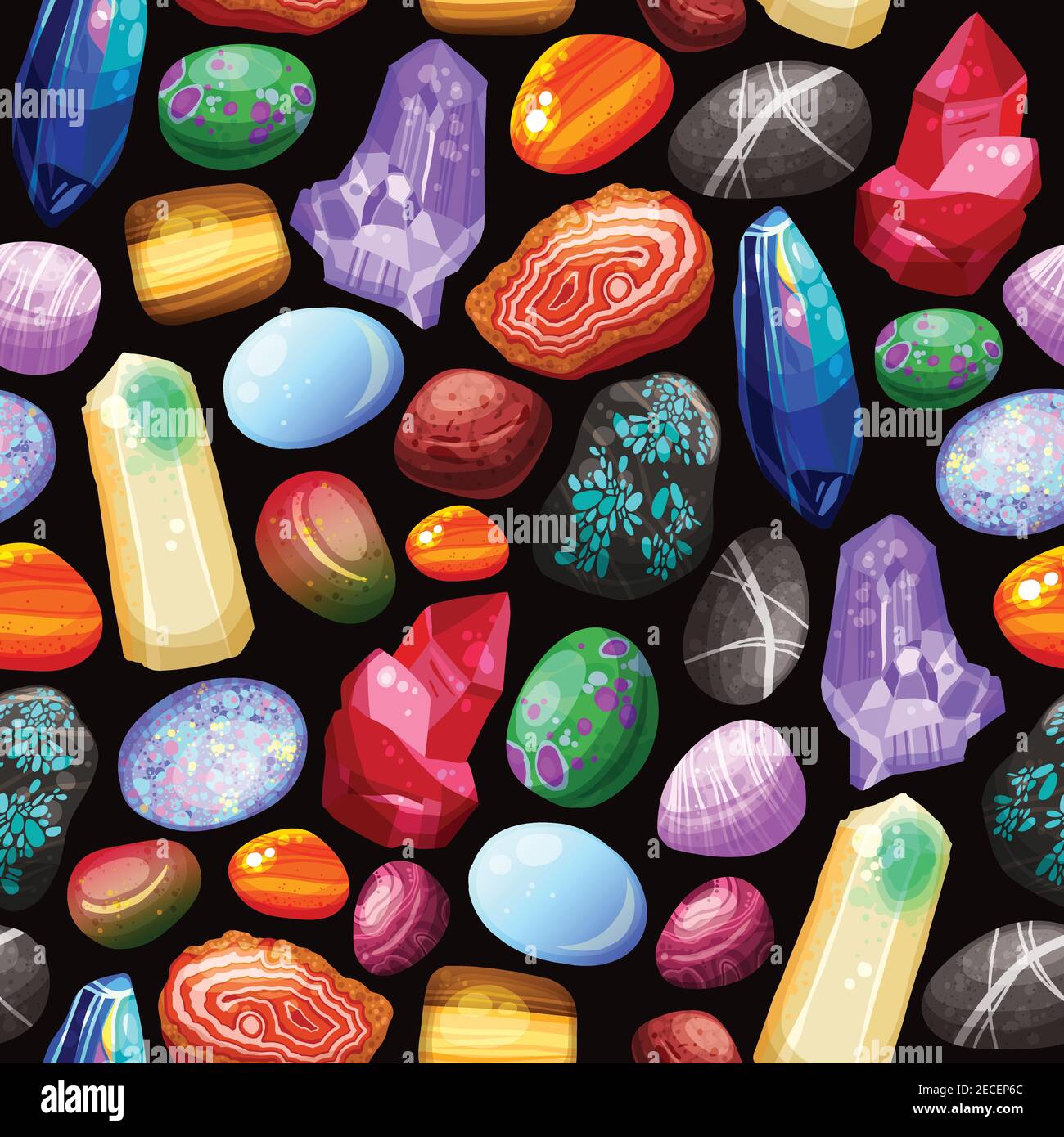 Seamless pattern with shiny crystals stones and rocks of various shape ...
