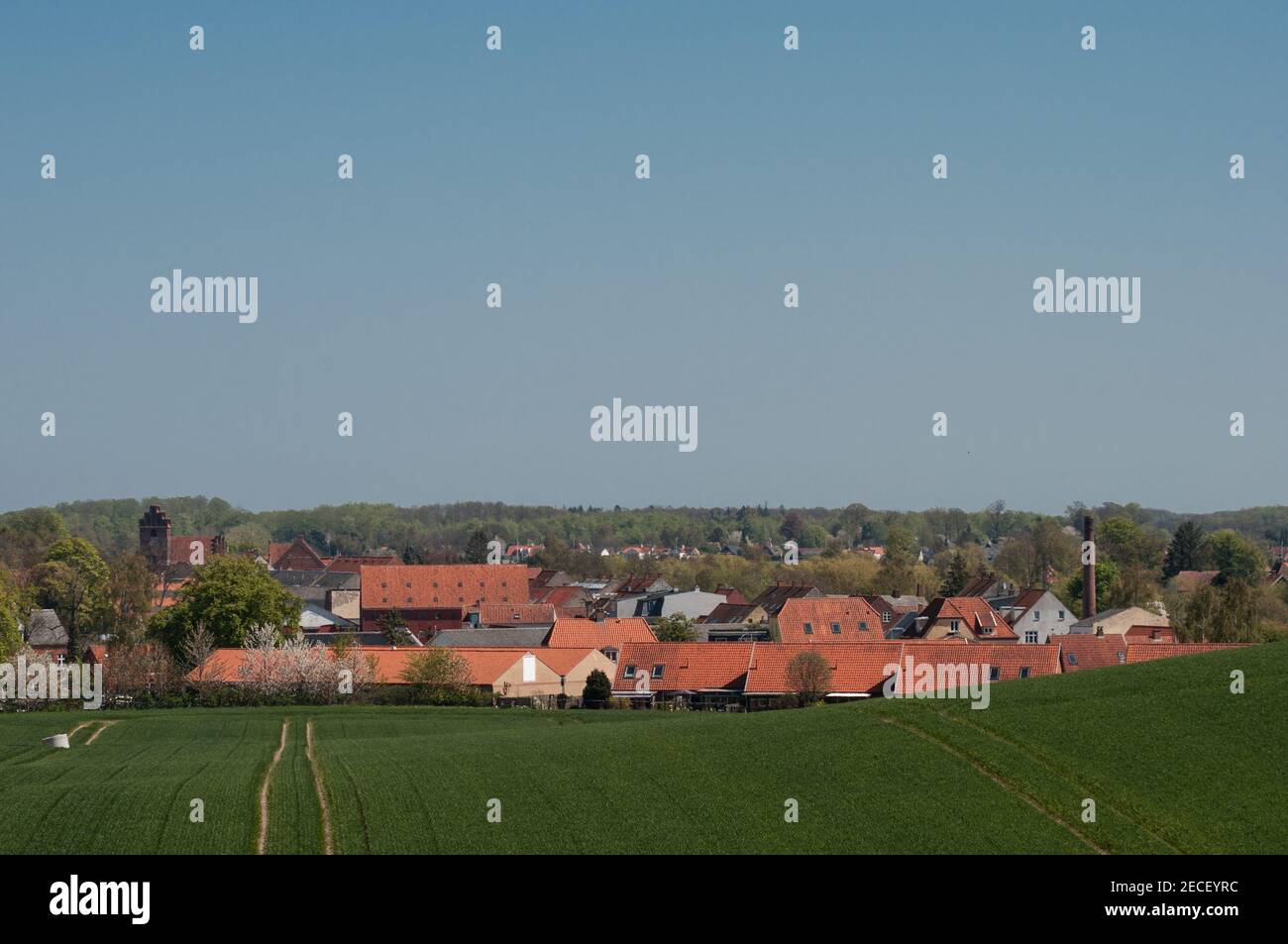 Town Praestoe and hill antonihoejen in denmark Stock Photo - Alamy