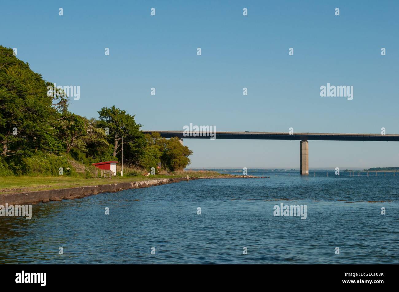 bakkeboelle beach and the Faro bridge Stock Photo - Alamy