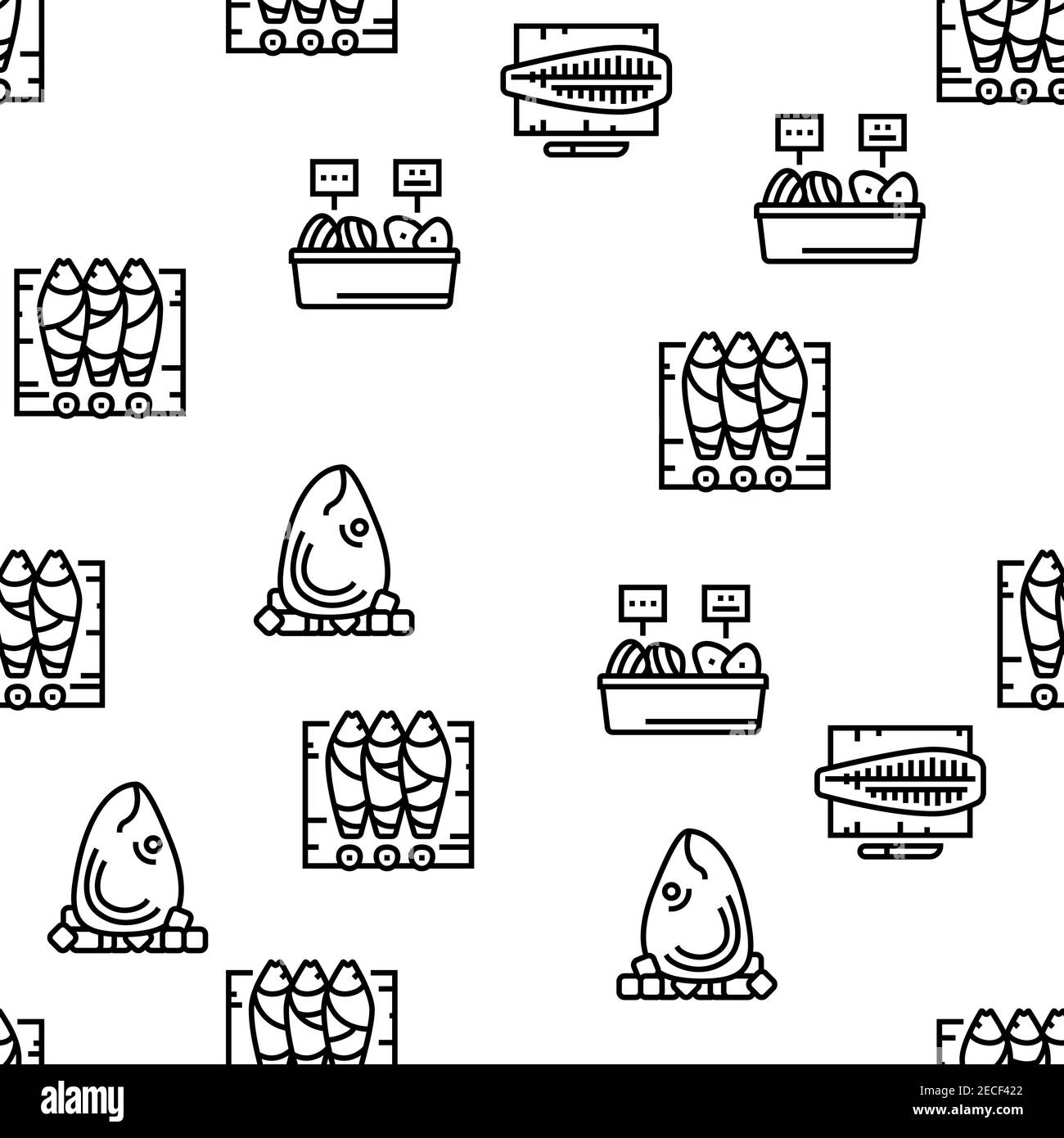 Tuna Auction Tsukiji Market Vector Seamless Pattern Stock Vector Image ...