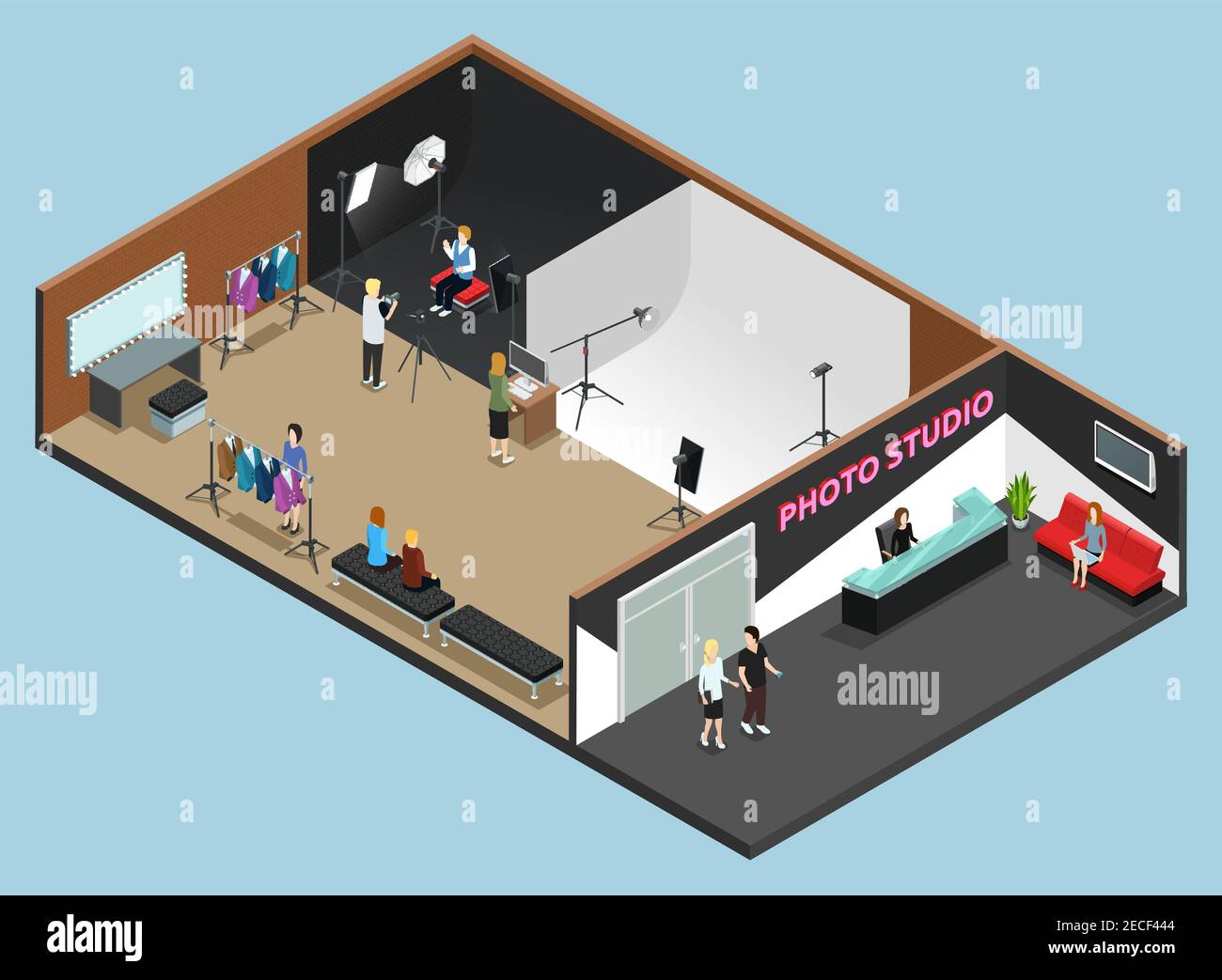 Photo studio reception interior and high fashion photography shooting ...