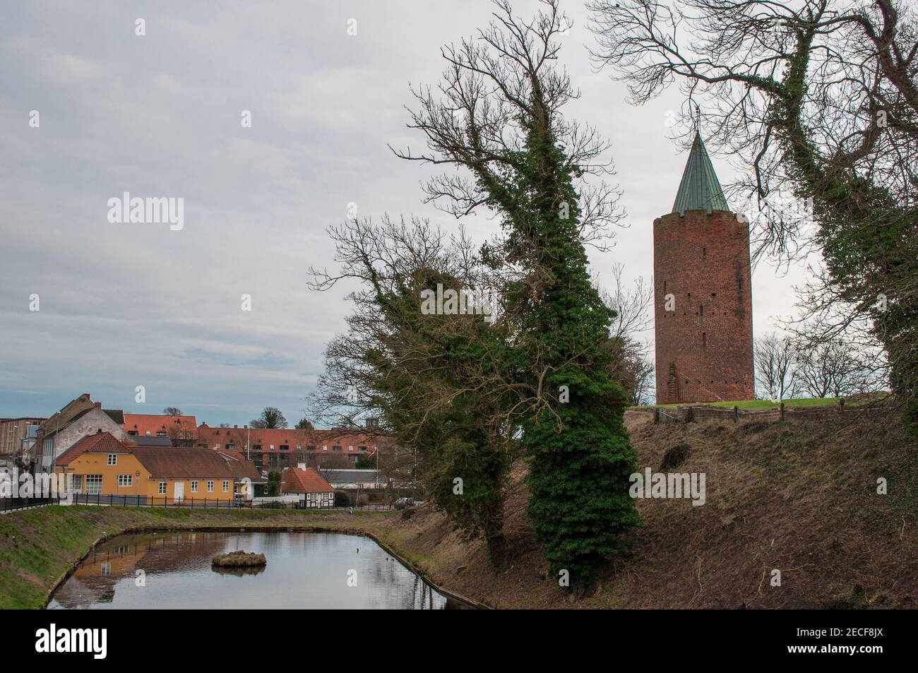 the Goose tower and the moat at Vordingborg castle ruins in Denmark ...