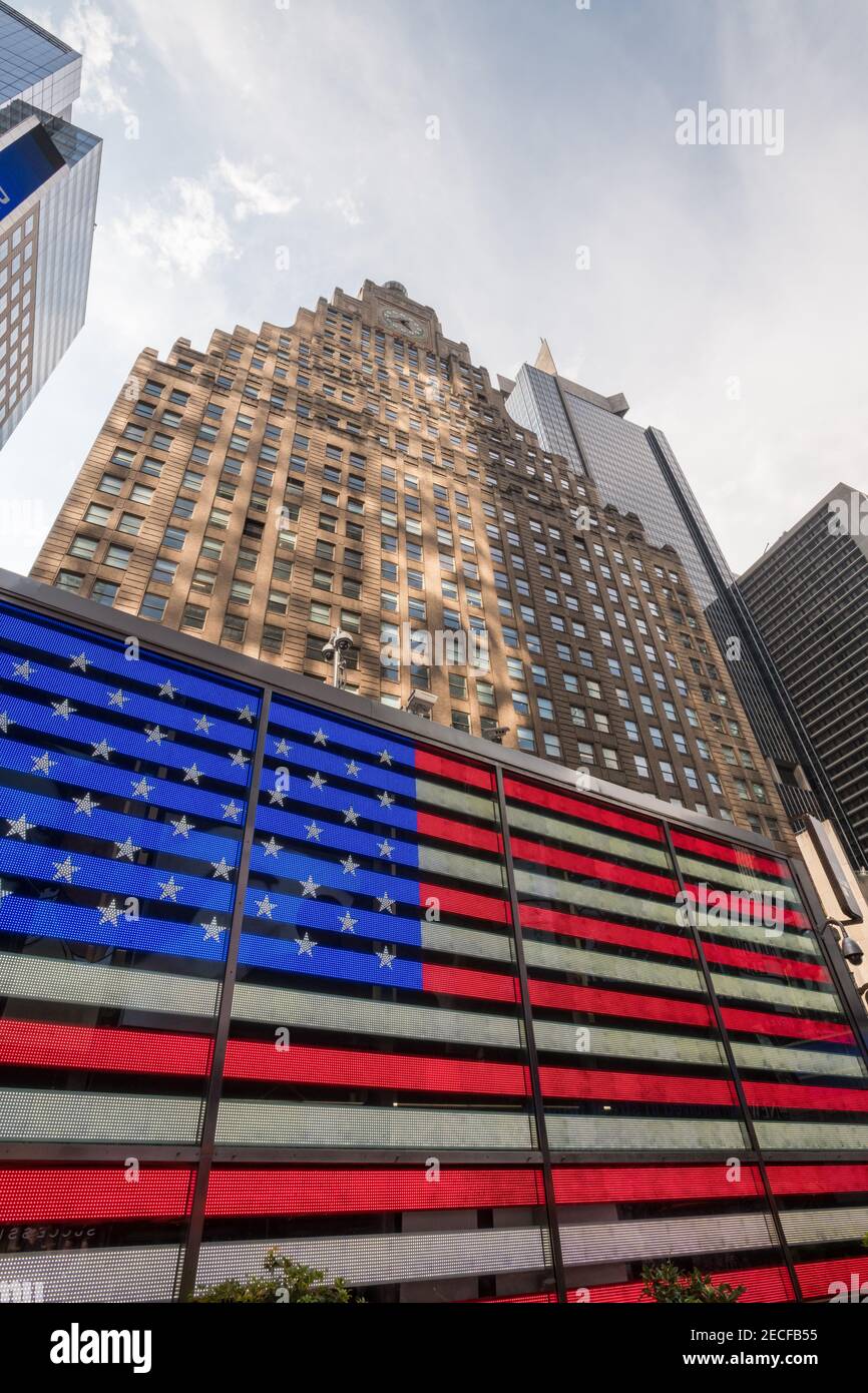 New York, USA. 22 Jun, 2019. Giant flag billboard at the US military ...