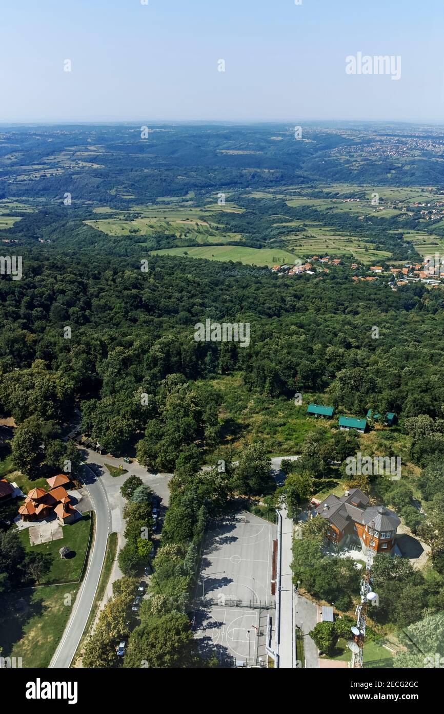 Panoramic landscape from Avala Tower near city of Belgrade, Serbia ...