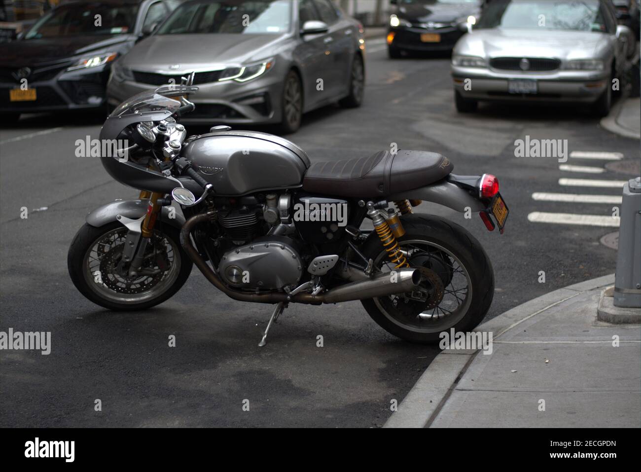 Triumph Thruxton R. Captured in Lower Manhattan Stock Photo - Alamy