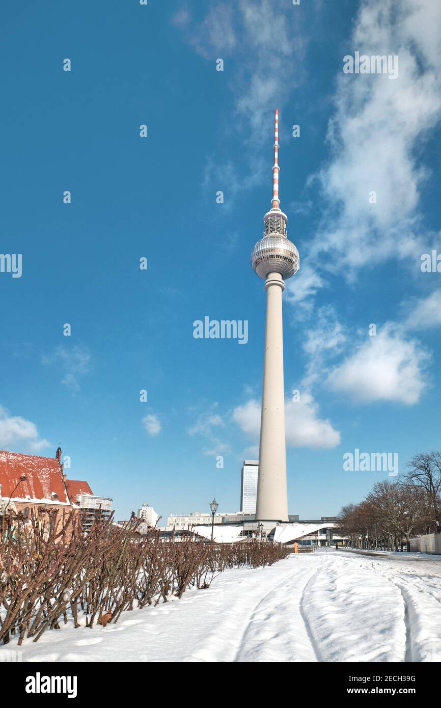 BERLIN, GERMANY FEBRUARY 10, 2021: Berlin under snow. Panoramic image ...