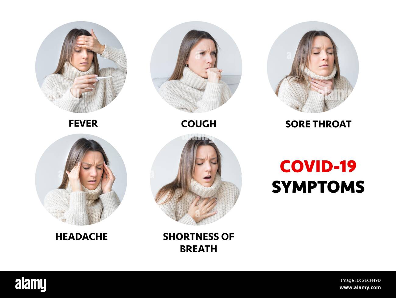 Common symptoms of COVID-19. Sick woman with coronavirus infection ...