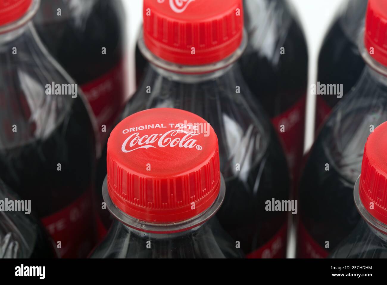 HUETTENBERB, GERMANY 2020-12-17: Coca Cola Bottles in Detail. Coca-Cola ...