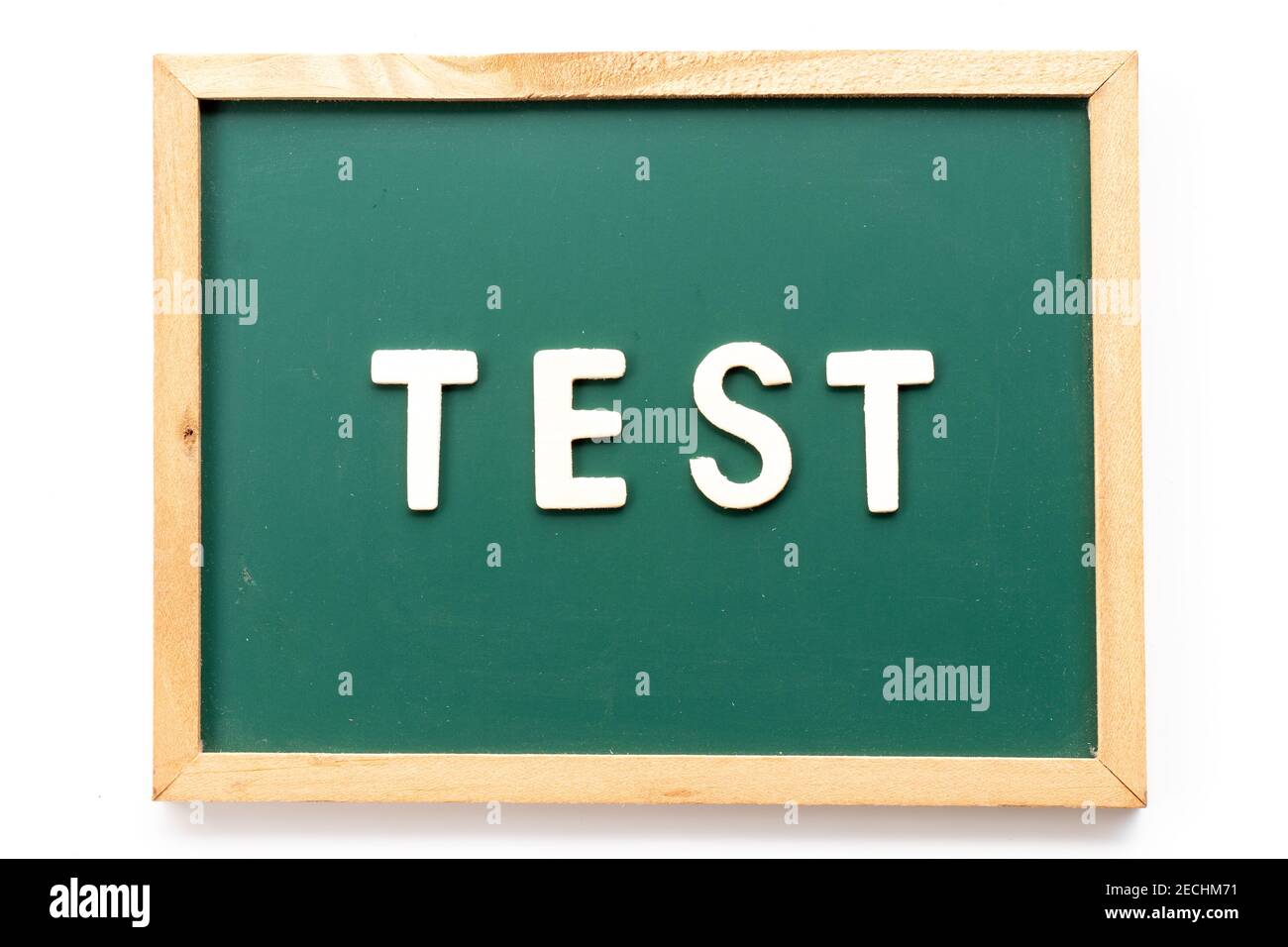 Alphabet letter in word test in blackboard on white background Stock ...