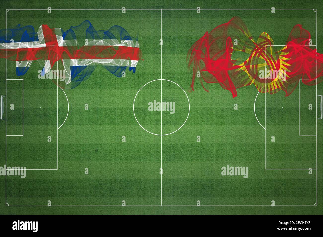 Iceland vs Kyrgyzstan Soccer Match, national colors, national flags ...