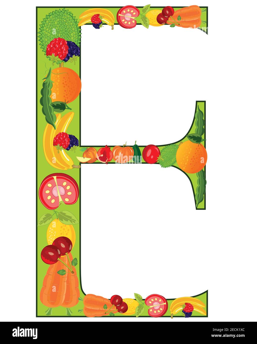 Vector illustration of the letter english alphabet E fruit Stock Vector ...