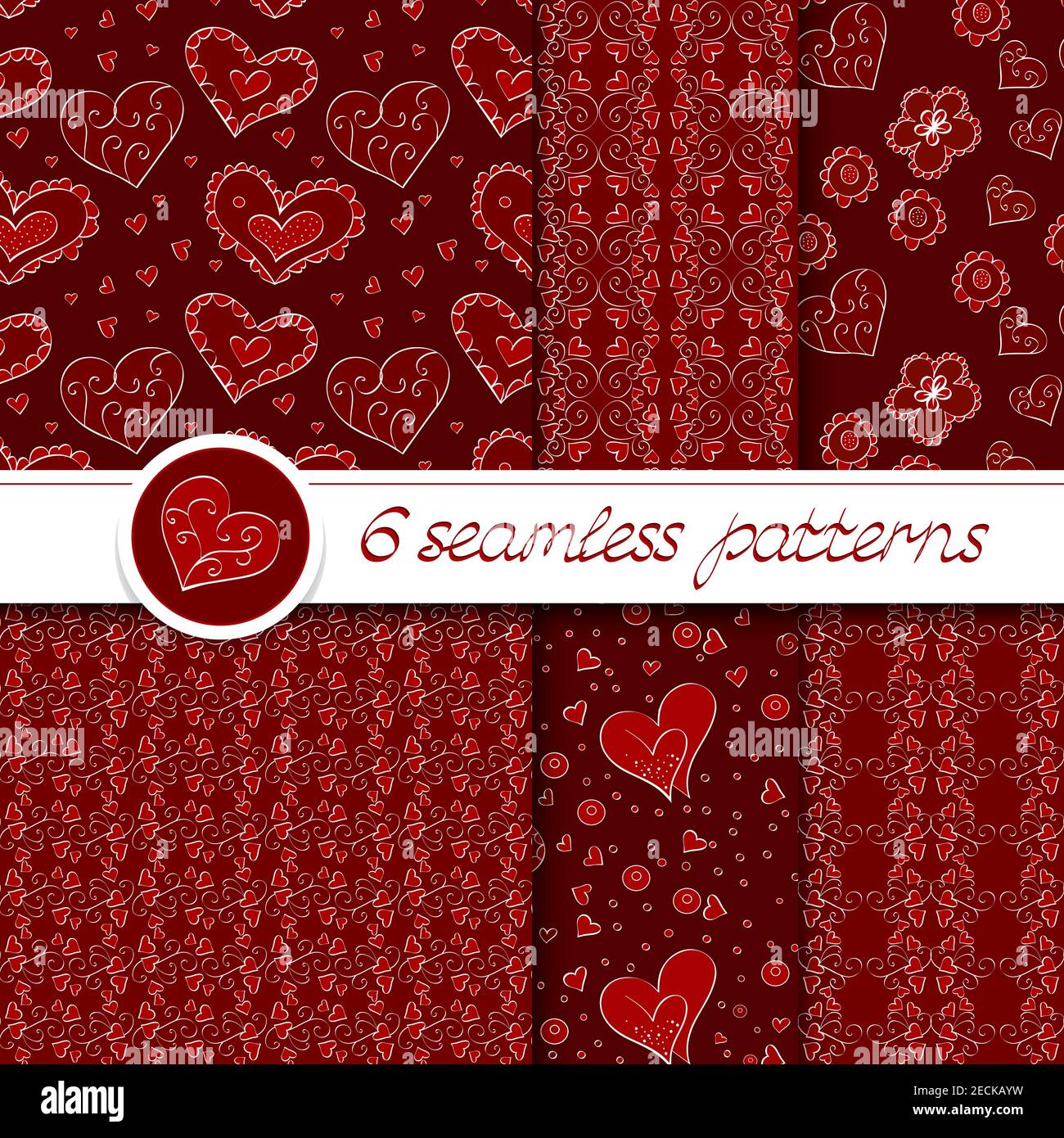 Vector set of six seamless hand drawn patterns for Valentine's Day. In ...