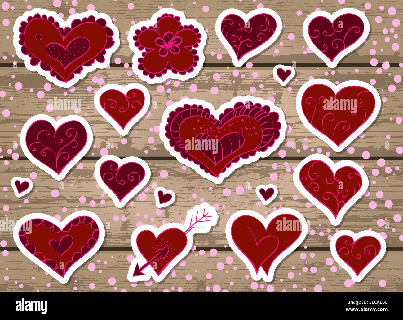 Vector set of stickers with hearts and flower for Valentine's Day on a ...