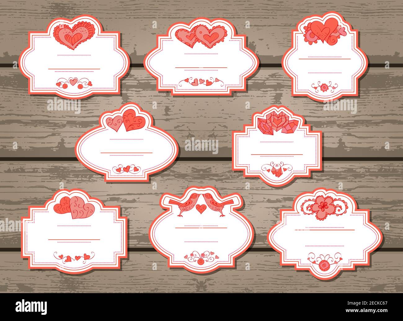 Vector set of labels with Valentine's Day elements: hearts, flowers and ...