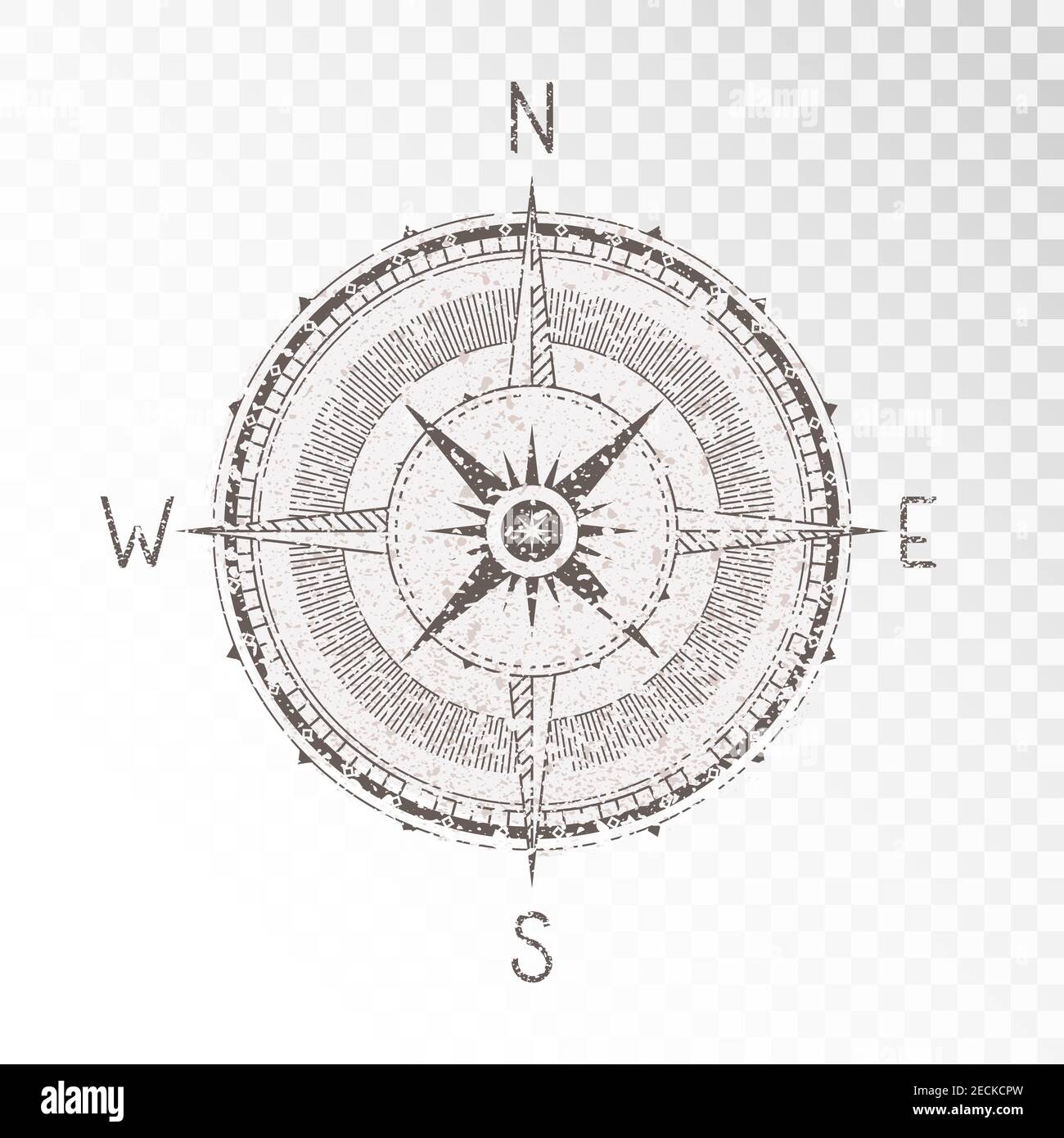 Vector illustration with a vintage textured compass or wind rose and ...
