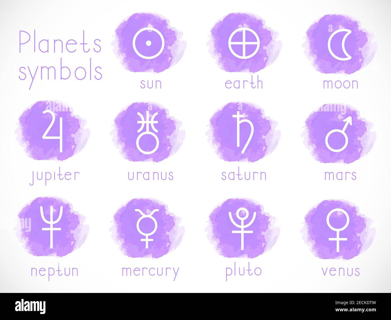 Vector set of astrological planets symbols with watercolor elements ...