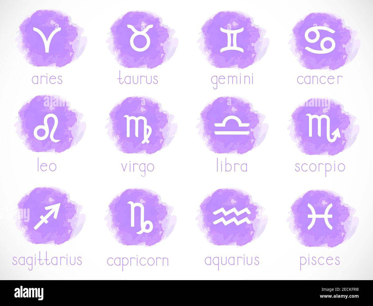 Vector set of zodiac signs with watercolor elements. Hand drawn ...