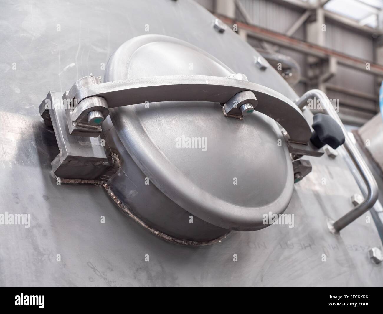 Circular hatch of a stainless steel industrial vacuum dryer Stock Photo ...