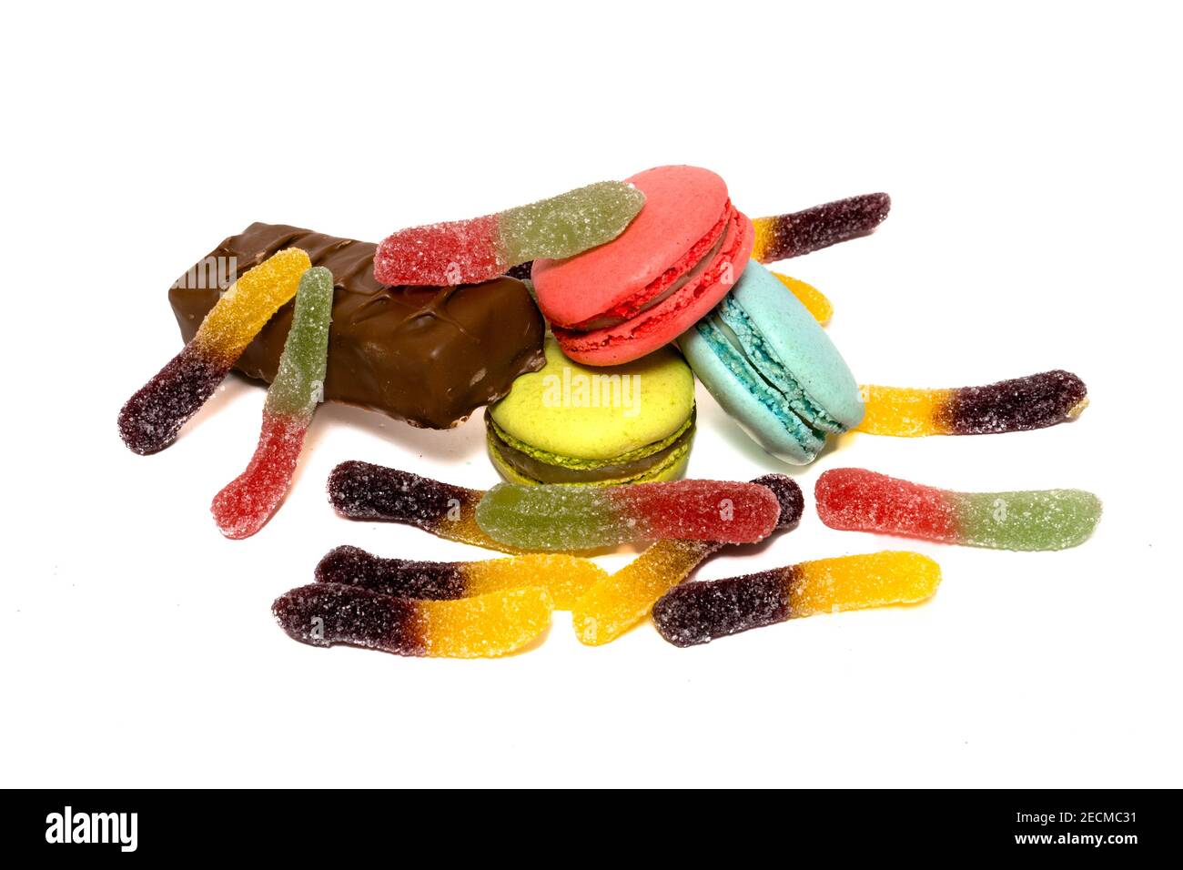Multi Coloured sweets isolated on white background. Milk chocolate bar ...