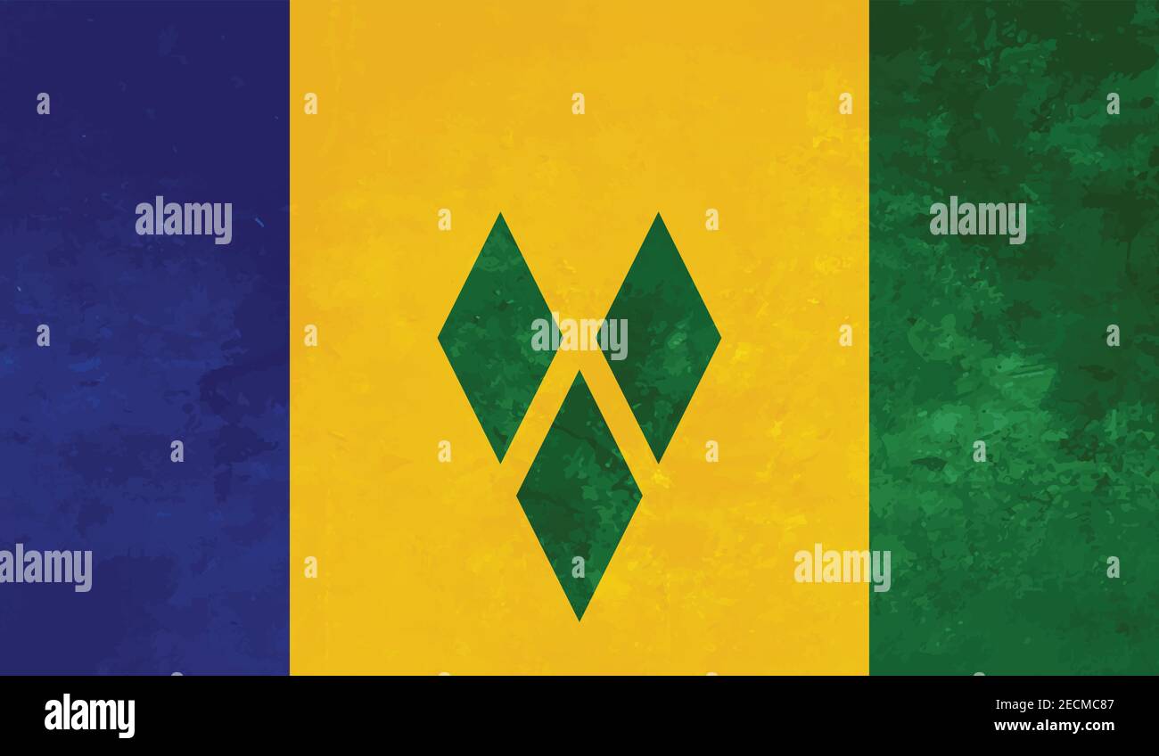 Saint Vincent and the Grenadines national flag created in grunge paint ...