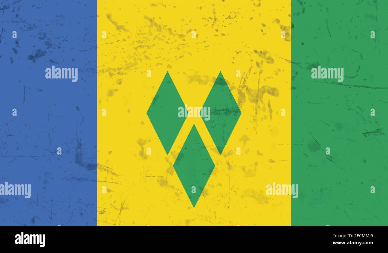 Saint Vincent and the Grenadines national flag created in grunge paint ...