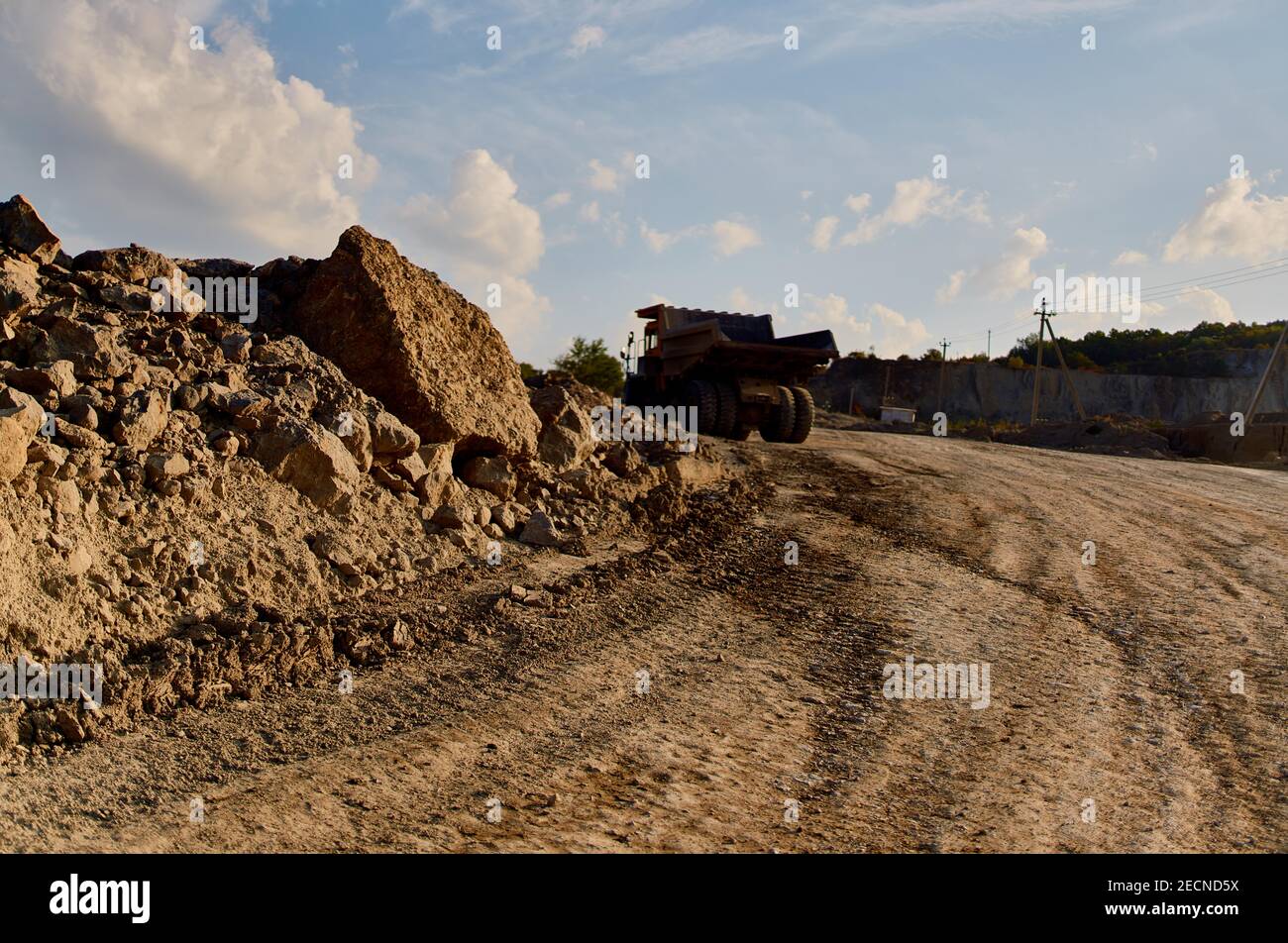 excavated road sand mountains pit soil industrial work Stock Photo - Alamy