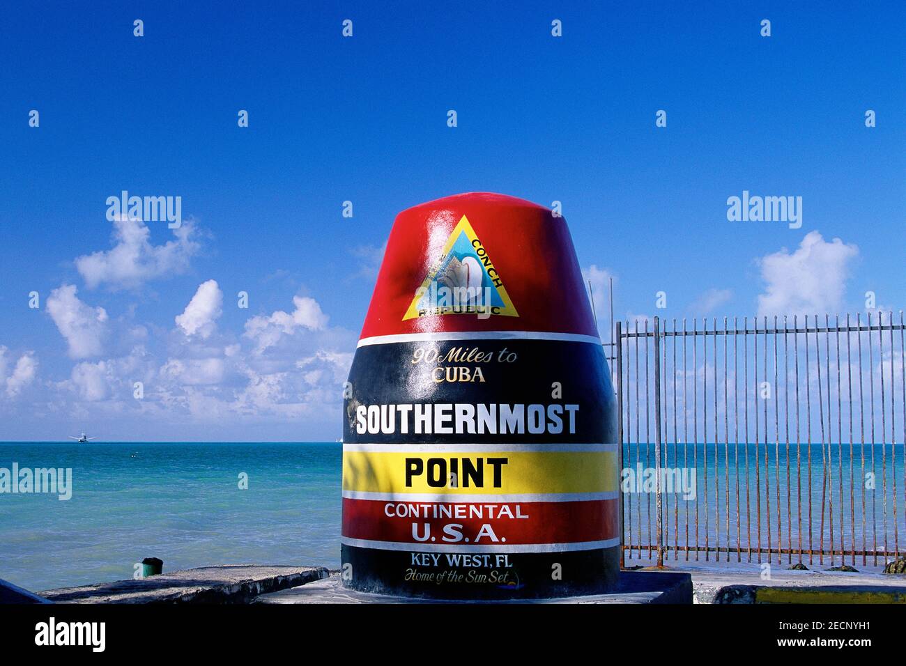 Sign marking the southernmost point in the US, Key West, Florida, USA ...