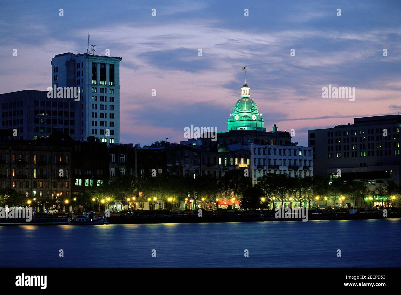 Savannah Skyline and Savannah River at Night, Savannah, Georgia, USA ...