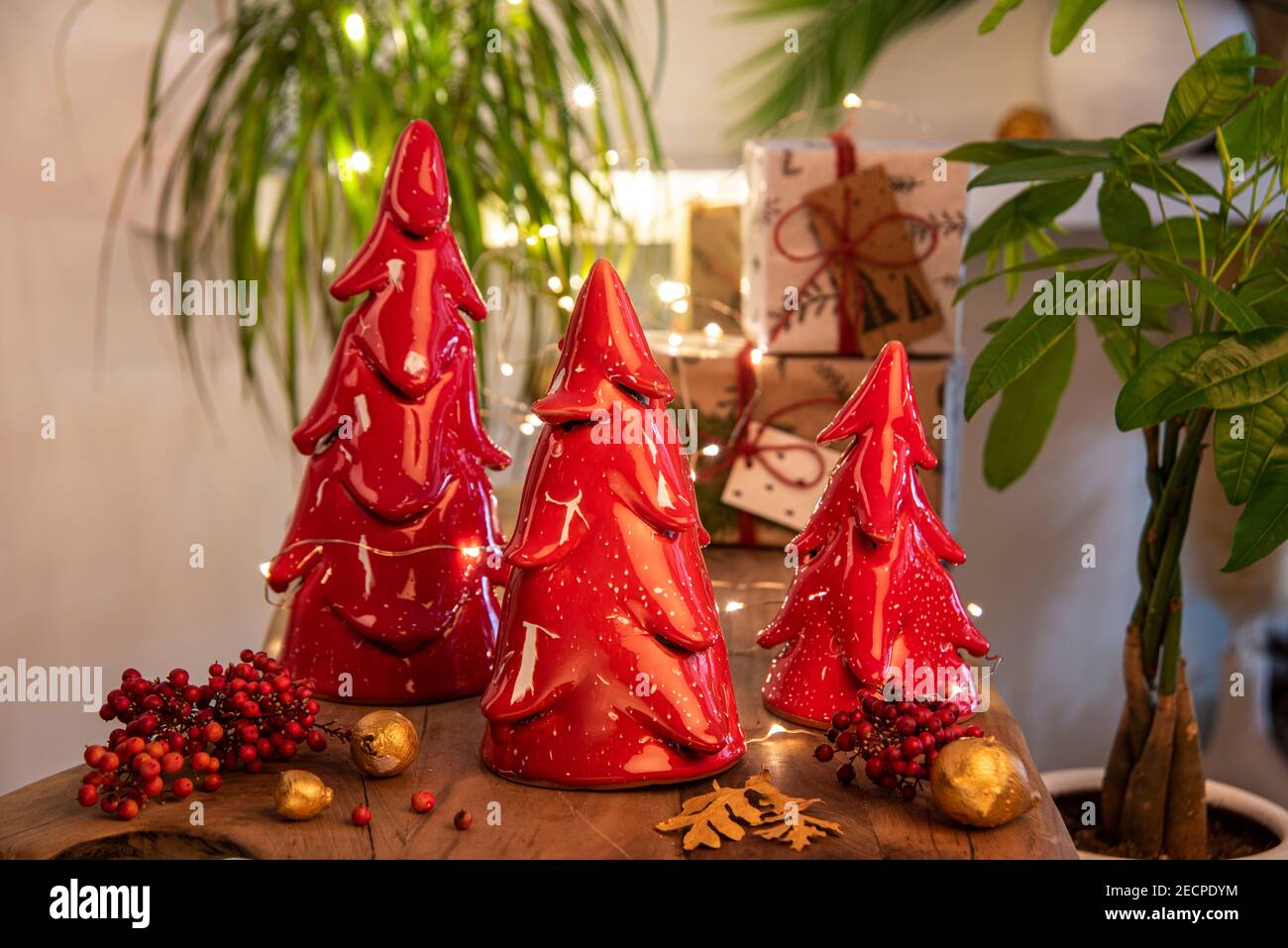 decorative ceramic pine wood objects christmas decoration Stock Photo ...