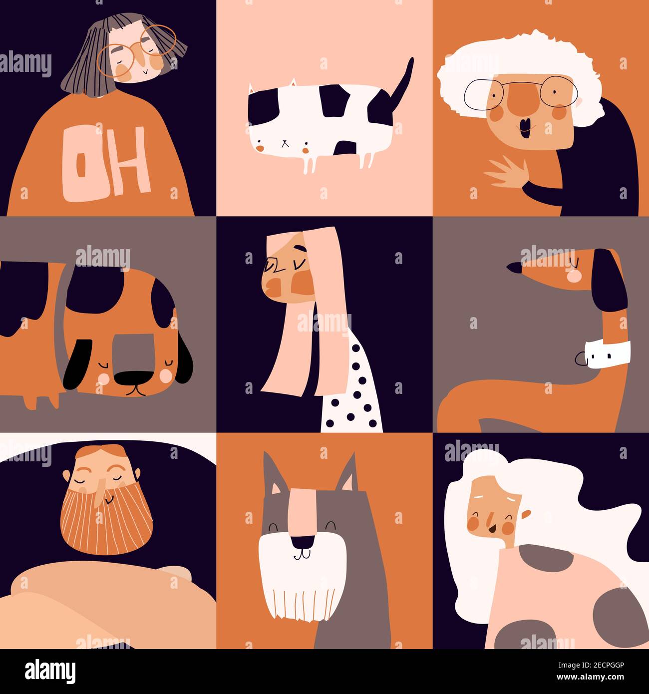 Funny pets with their owners. Funny cartoon dogs Stock Vector Image ...