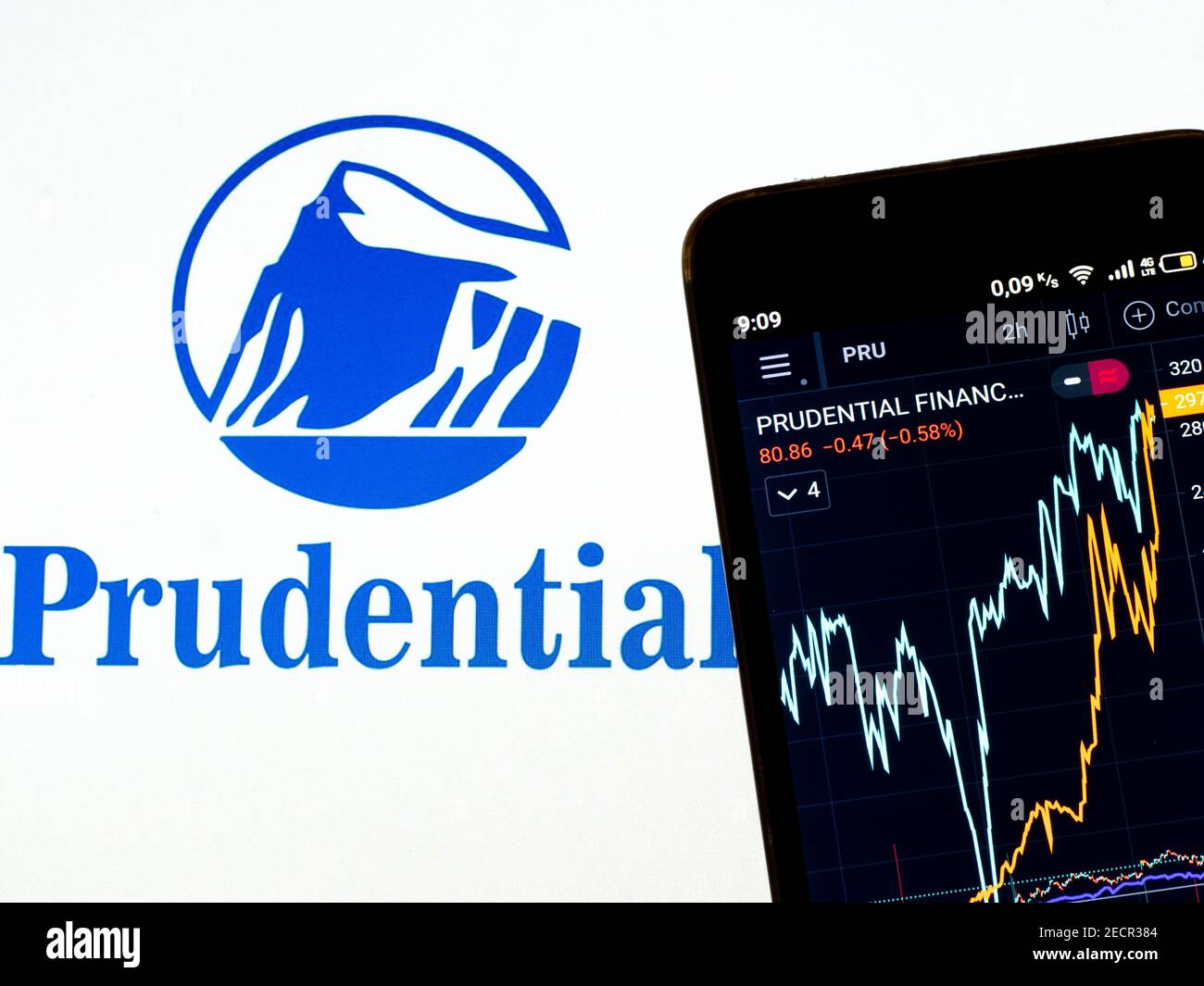 In this photo illustration the stock market information of Prudential ...