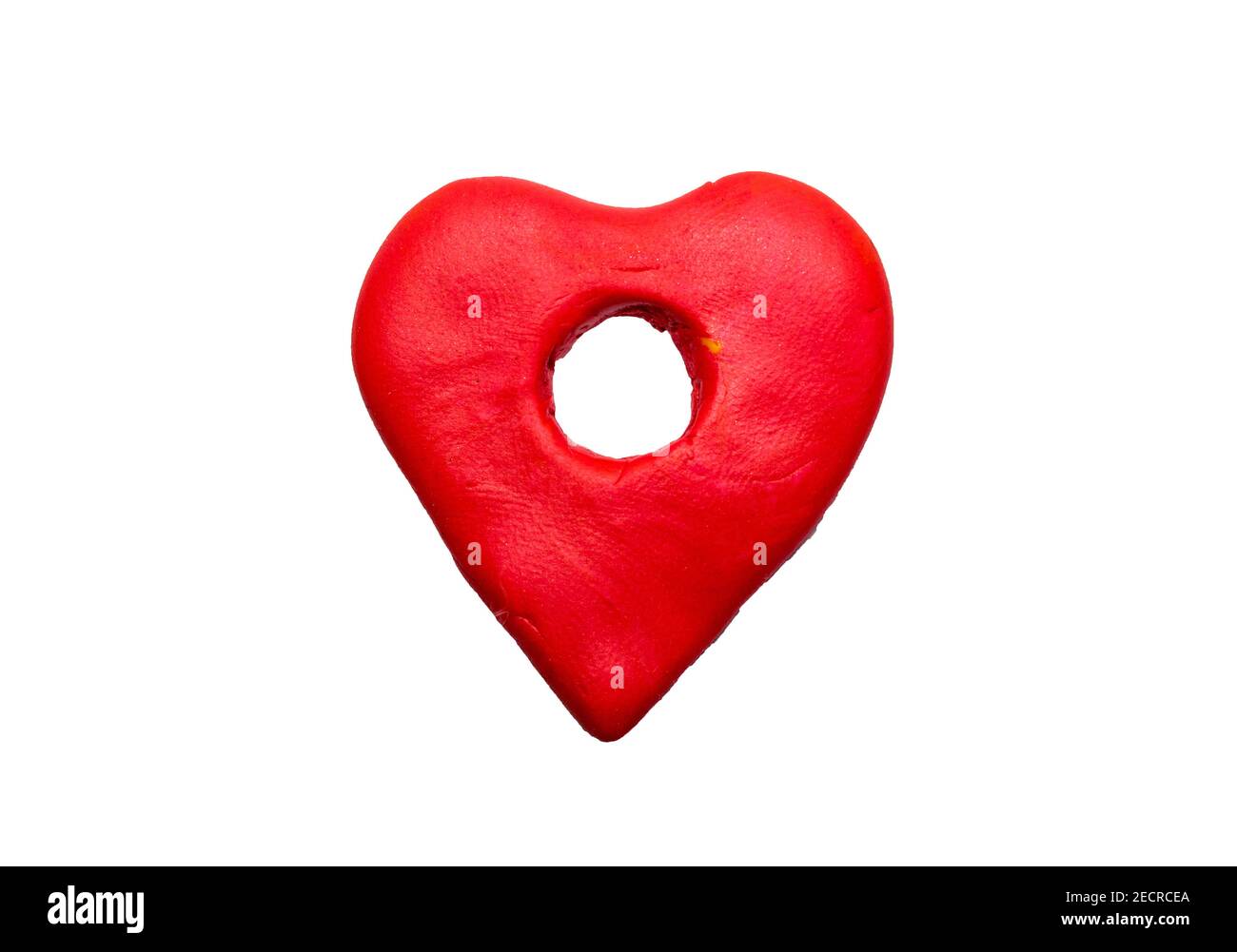 Red heart with hole. Heart pointer isolated. Modelling clay sign on ...