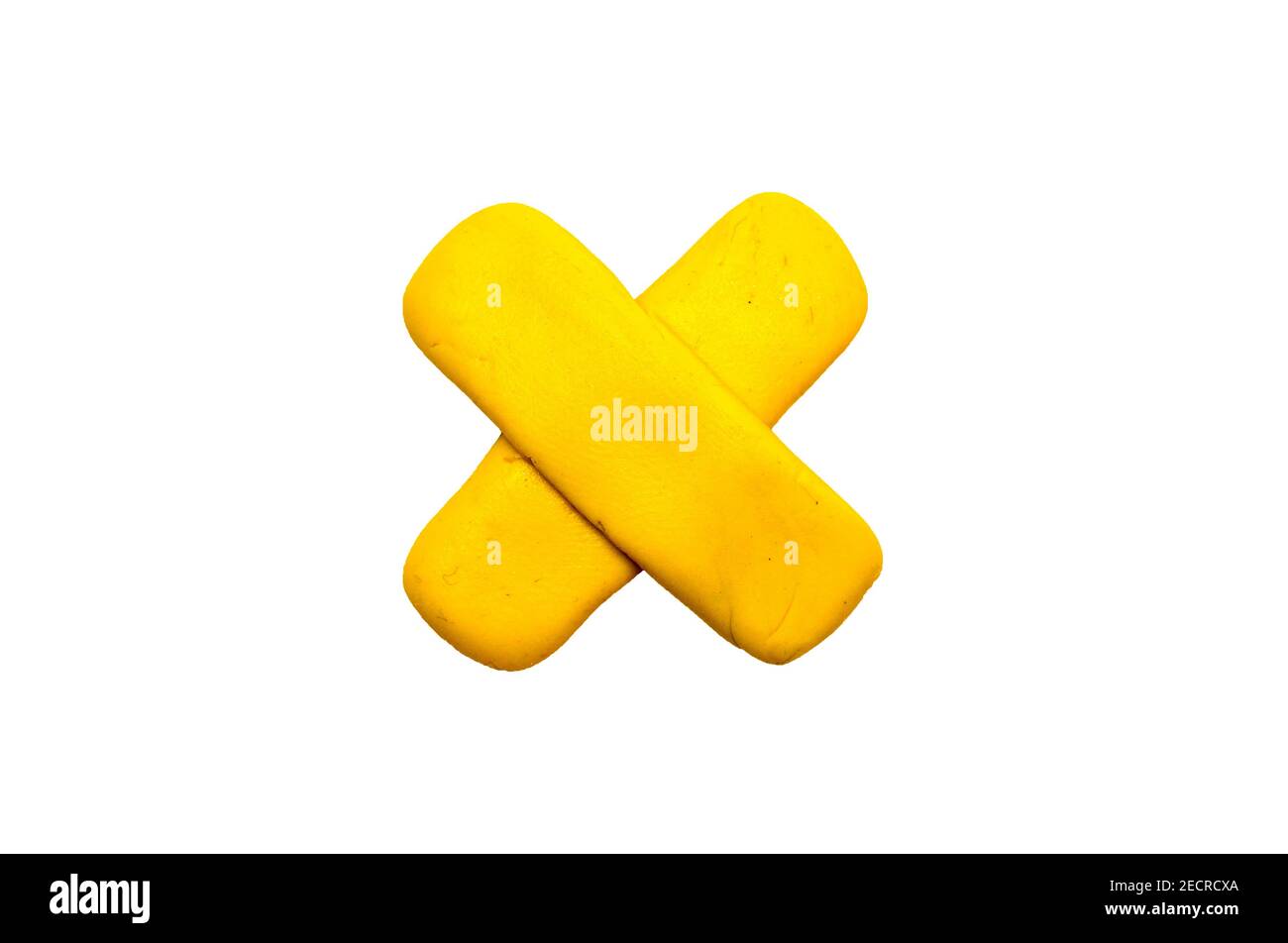 Yellow cross pointer isolated. Modelling clay navigation sign on white ...