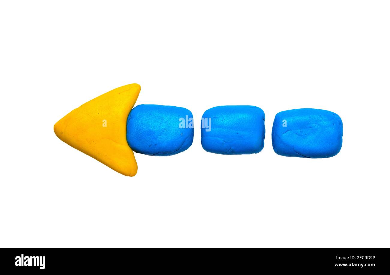 Yellow blue arrow pointer isolated. Modelling clay navigation sign on ...