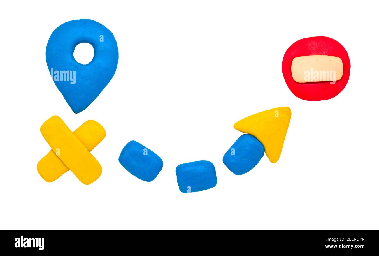 Modelling clay navigation sign on white background. Bright navigation ...