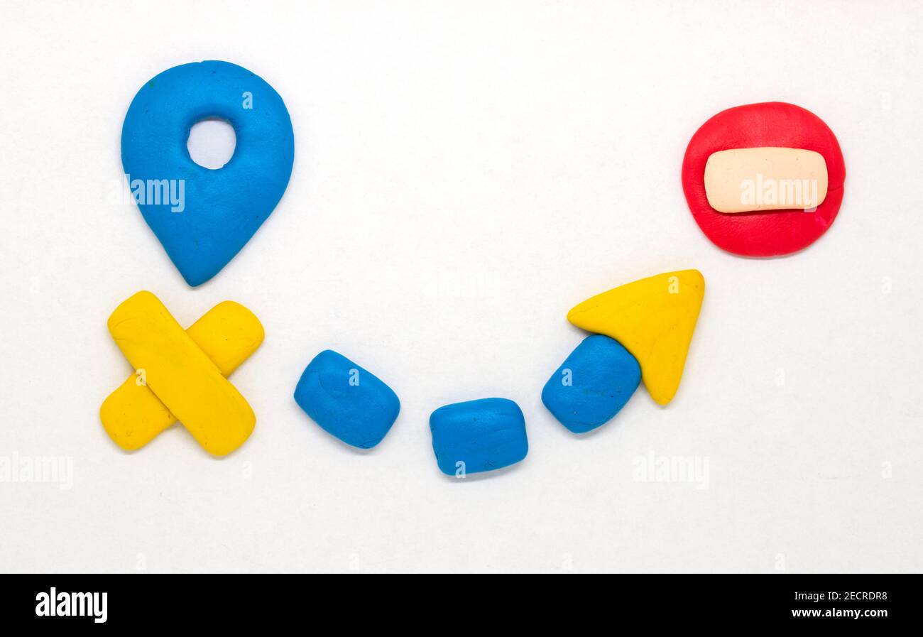 Modeling clay navigation sign on white background. Child hobby road ...