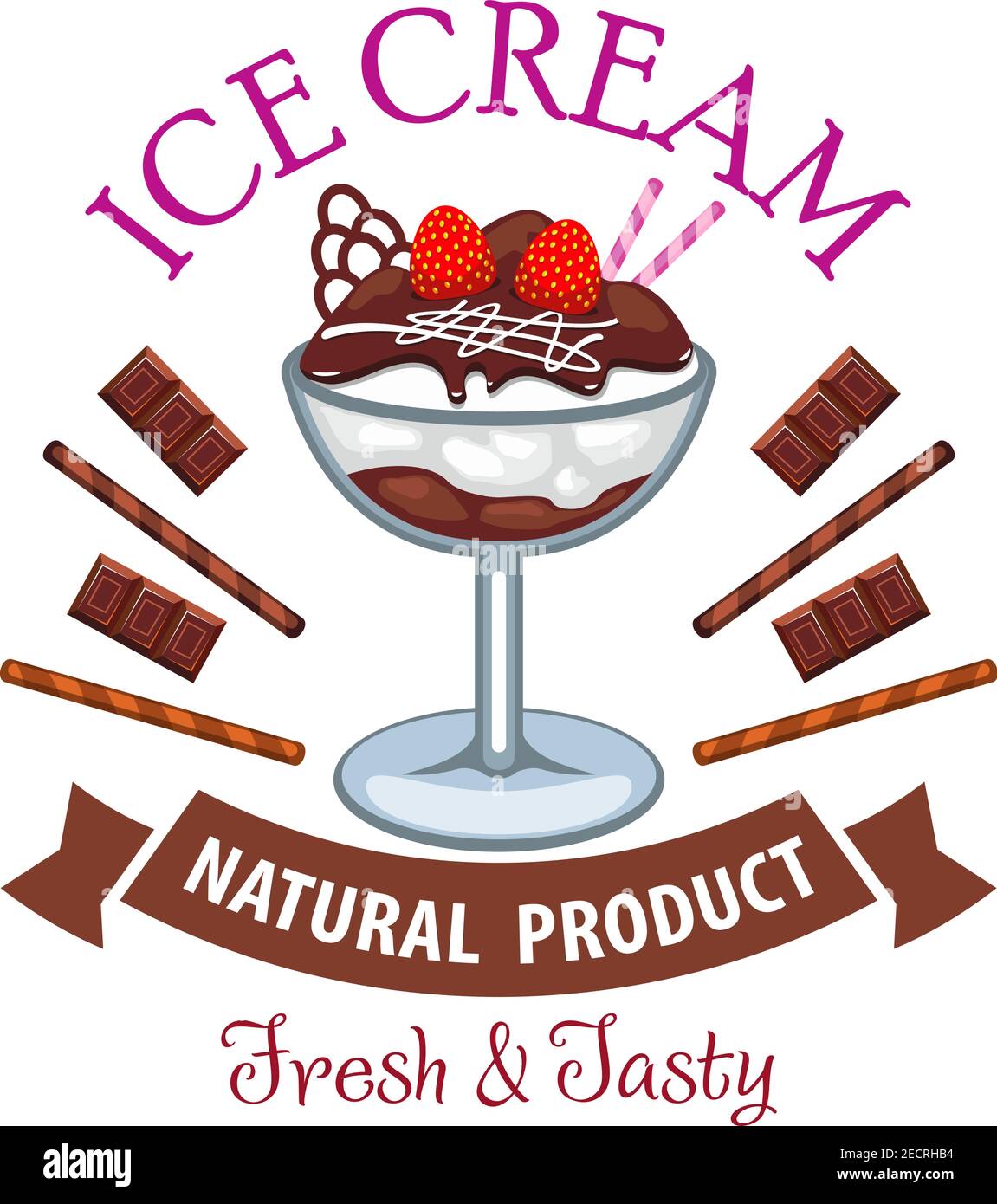 Ice cream symbol of vanilla sundae dessert with chocolate and ...