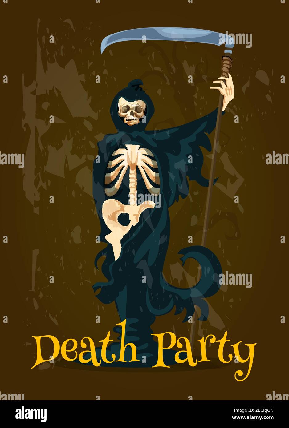 Halloween Death Party banner. Vector character of skeleton skull in ...