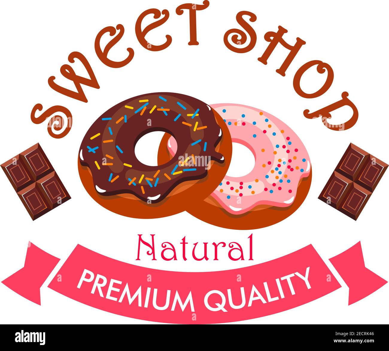 Sweet shop dessert emblem. Donuts and chocolate icons. Template for ...