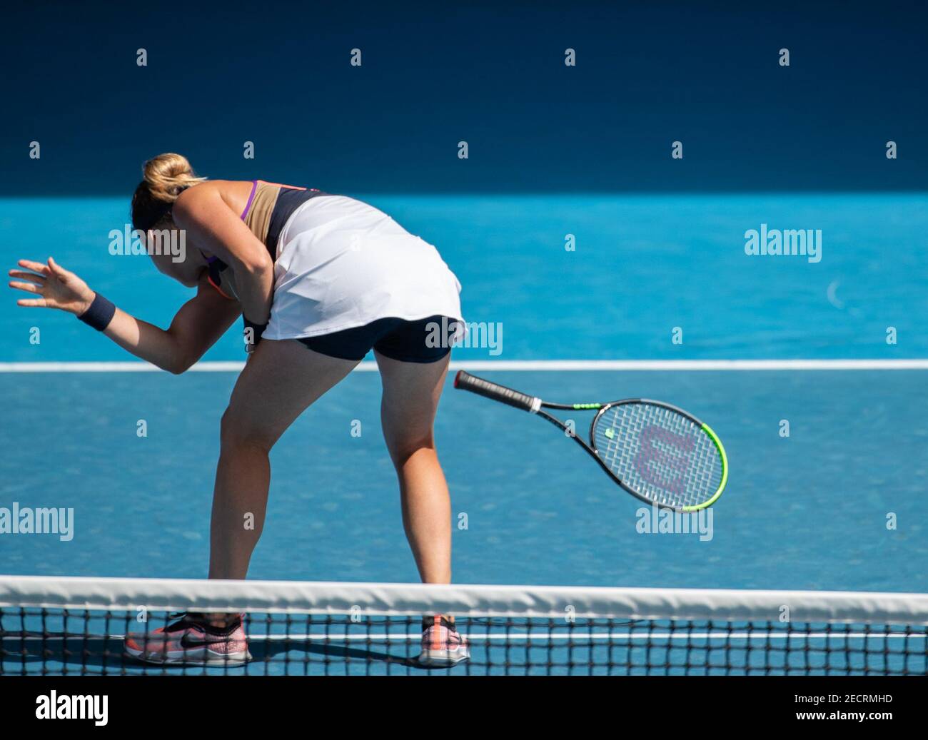 Melbourne, Australia. 14th Feb, 2021. Aryna Sabalenka smashes the ...