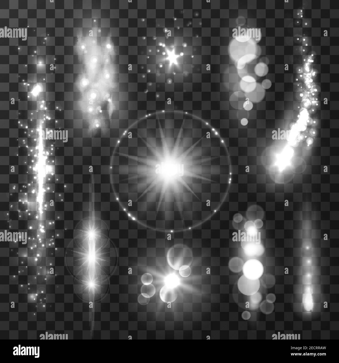 Silver gray sparkling light trails and sparkling glitter. Shining particles and sparkler tails ...