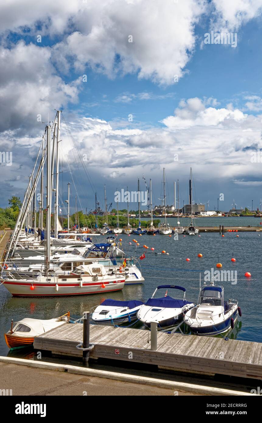 Yachts, boats and sailboats moored in the port of the Langelinie Marina ...