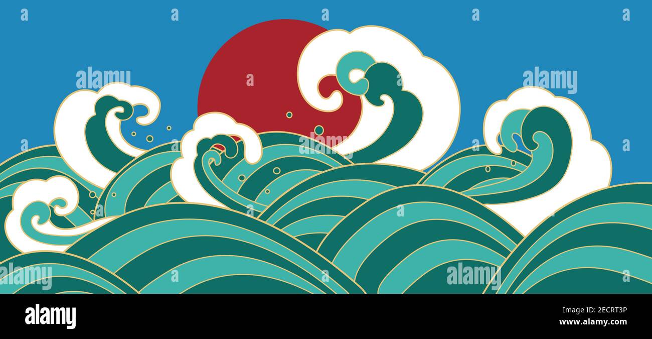 Japanese Wave Painting Red