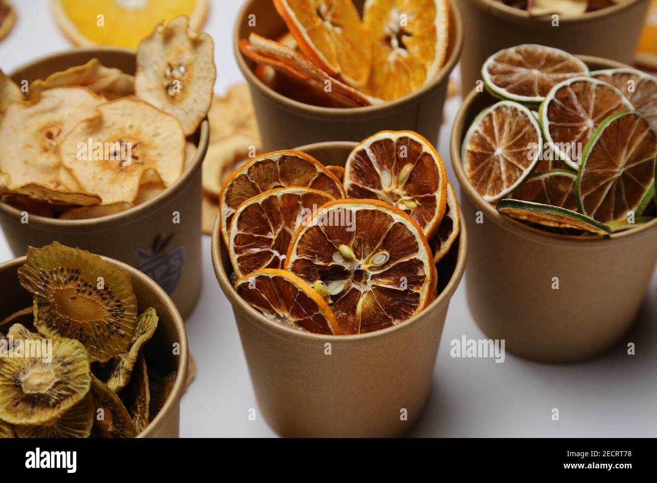 Dried fruit on colored background. Pattern of a fruit frips. Healthy ...