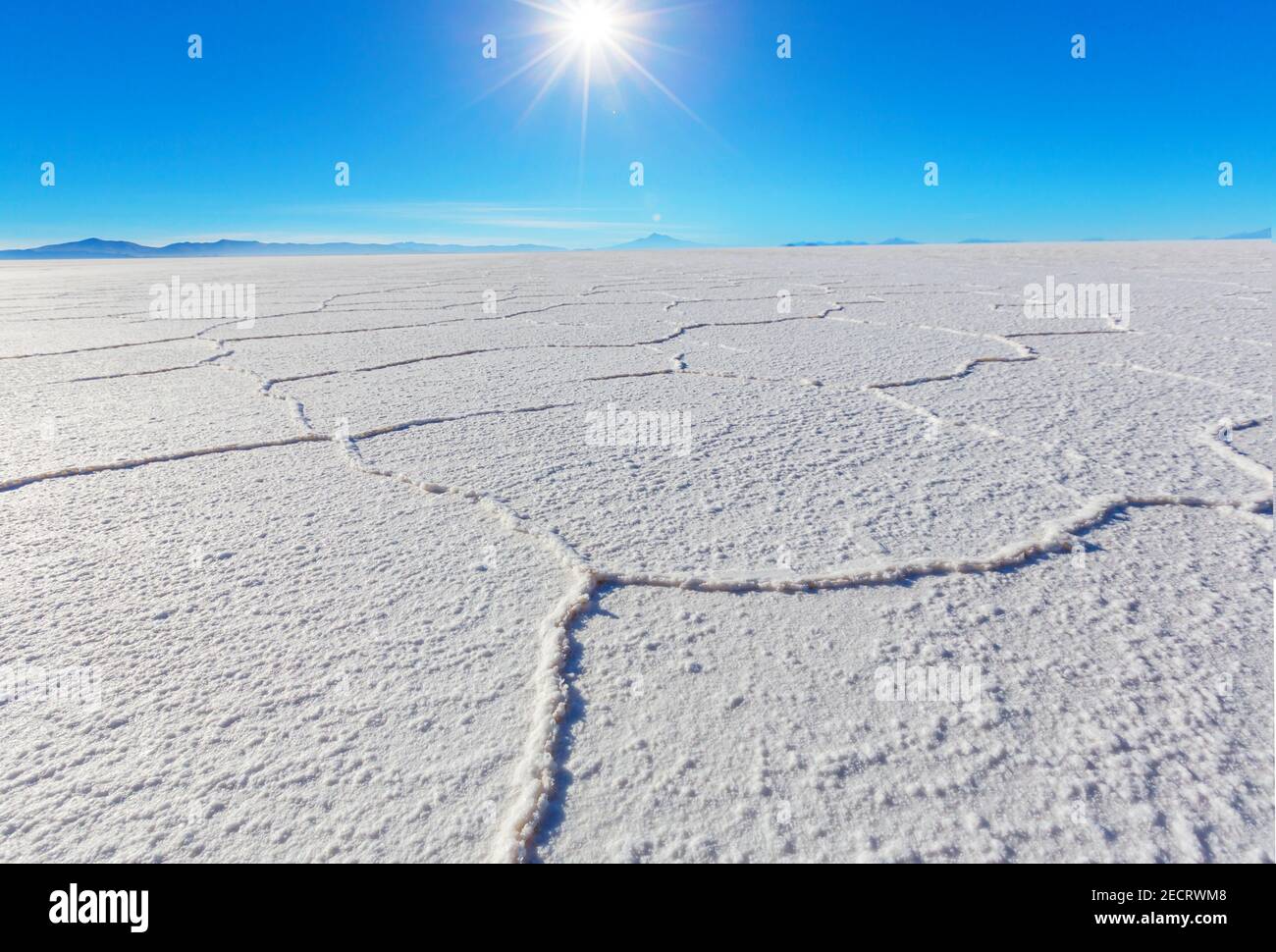 Landscape of the Uyuni Salt Flats at sunrise, Bolivia. Unusual natural ...