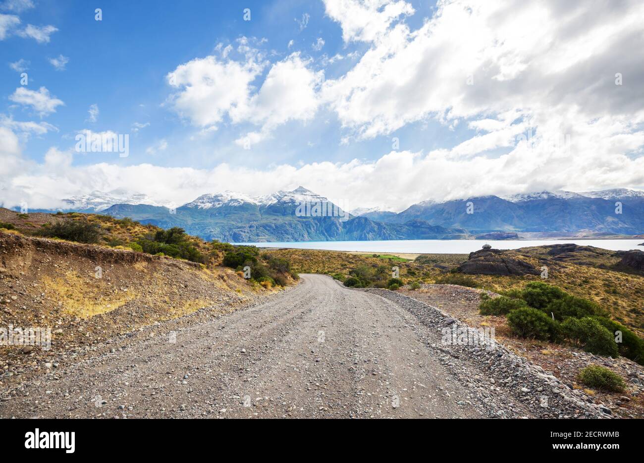 Patagonia landscapes in Southern Argentina. Gravel road in prairie at ...