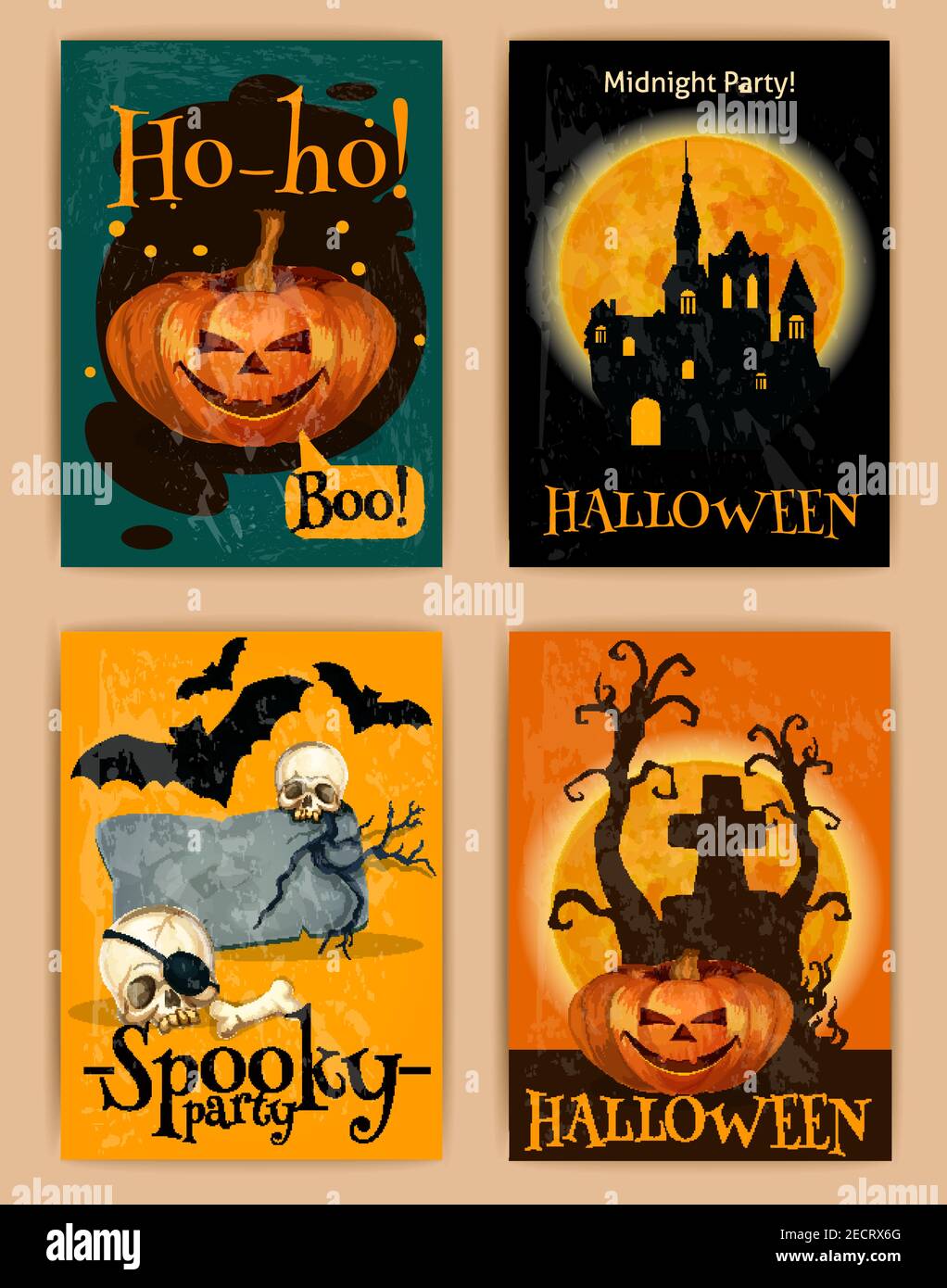 Halloween retro posters. Vector design of invitation placards to ...