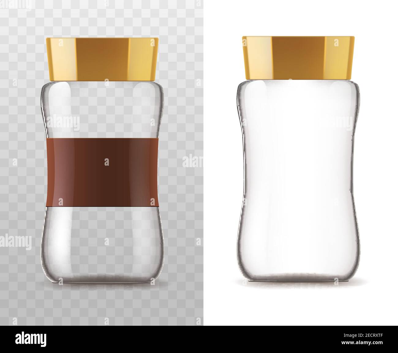 Coffee glass jar icons. Vector container package with brown lid and ...