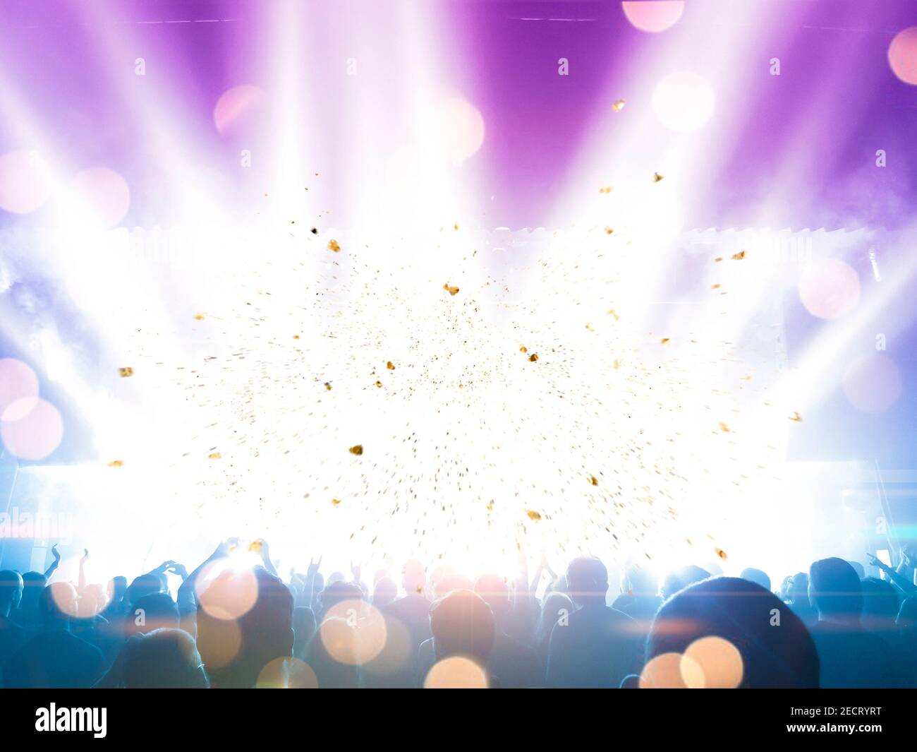 Front view of a concert stage shot in the middle of a music festival ...