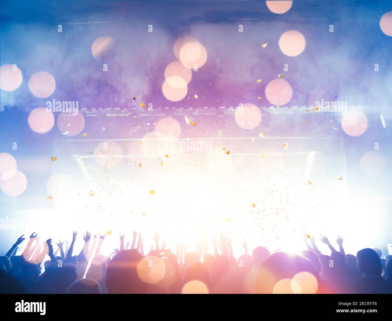 Front view of a concert stage shot in the middle of a music festival ...